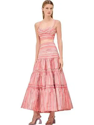 Alexis Elaina Striped Tiered Midi Skirt - Stripe