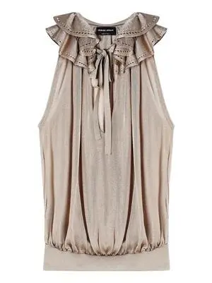 Giorgio Armani Viscose Top With Ruffle Detail - Brown / Neutral