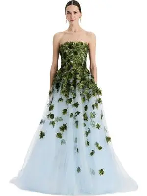 Oscar De La Renta Maple Leaf Appliqué Gown - Natural