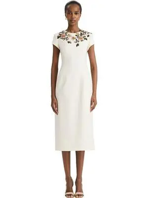 Oscar De La Renta Beaded Embroidered Pencil Dress - Floral