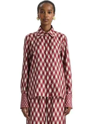 Oscar De La Renta Argyle Silk Twill Blouse - Natural