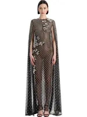 Oscar De La Renta Crystal Grid Embroidered Caftan - Floral