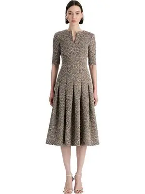 Oscar De La Renta Slub Wool Tweed Split-neck Dress - Natural