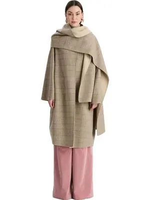 Oscar De La Renta Plaid Cashmere Blend Coat With Scarf - Natural