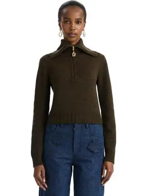 Oscar De La Renta Zip-front Wool Pullover - Natural