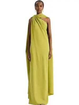 Oscar De La Renta Draped Georgette Halter Kaftan - Natural