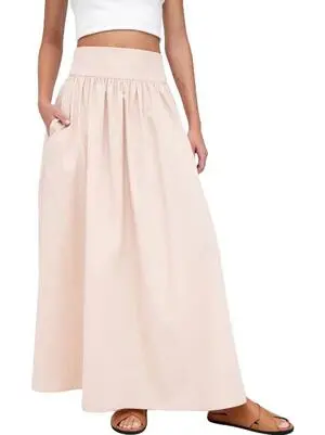 MARCELLA Raven Cotton Poplin Maxi Skirt Light Beige
