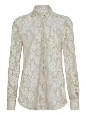 Brunello Cucinelli Flower Jacquard Lace Shirt - Cream