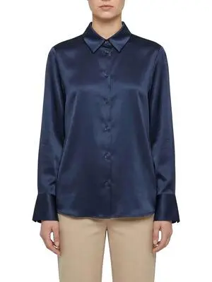 Max Mara Silk Blend Long Sleeve Shirt - Blue 1