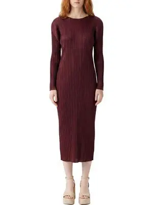 Issey Miyake Pleated Dress - Burgundy