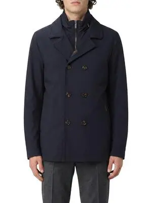 MOORER Double-breasted Technical Fabric Coat - Blue
