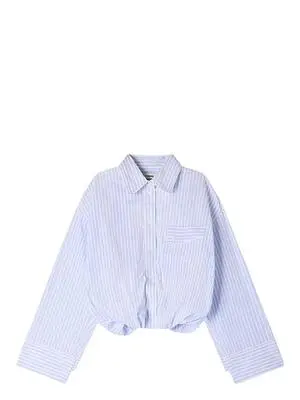 Sandro Cropped Stripe-print Cotton Shirt - Blu / White