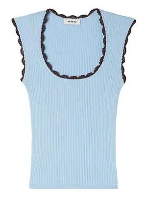 SANDRO Ribbed Crochet-Trimmed Knit Top