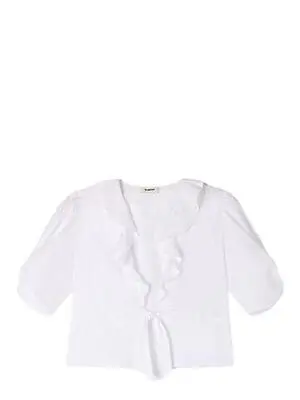 Sandro Cropped Ruffle-trim Top - White