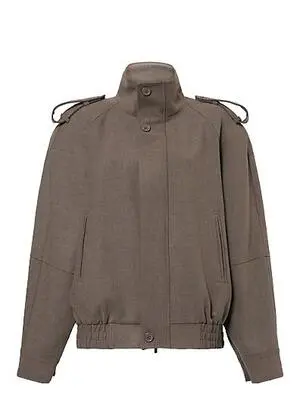 THE FRANKIE SHOP Padded Double-Weave Blouson Jacket Taupe Melange