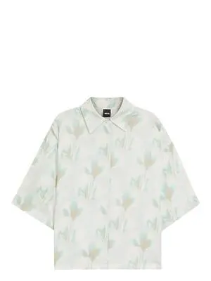BOSS Floral-print Cropped Woven Blouse - Open Miscellaneous