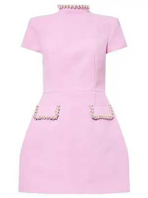 NADINE MERABI Embellished Crepe Mini Dress - Pink