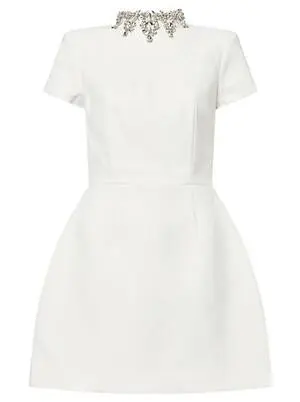 NADINE MERABI Embellished Crepe Mini Dress - White