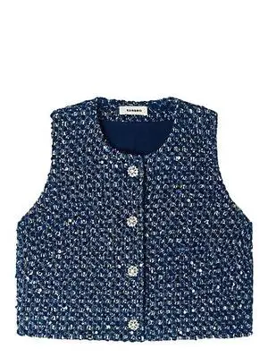 Sandro Cropped Sequin-embellished Cotton Top - Navy Blue