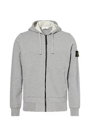 Stone Island Cotton Zip-through Hoody With Brand Badge - Grey Melange