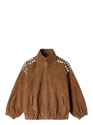 Sandro Studded Relaxed-fit Suede Jacket - Camel