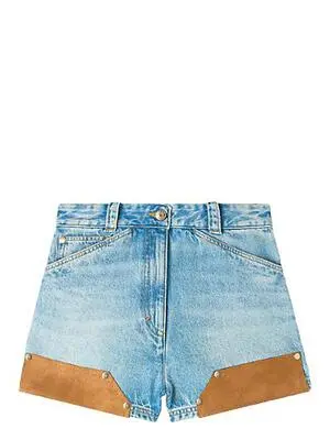 Sandro Riveted High-rise Denim Shorts - Light Bu Jean