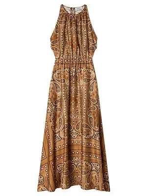Sandro Round-neck Bandana-print Woven Maxi Dress - Brown / Black
