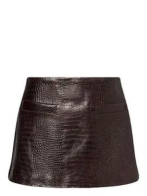 THE FRANKIE SHOP Croc-effect Leather Mini Skirt - Dark Brown
