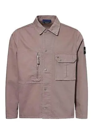 Stone Island Brand-badge Bull Denim Overshirt - Purple Grey