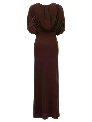 DES_PHEMMES Draped Maxi Dress Brown