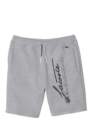 Lacoste Signature Print Cotton Shorts - Grey