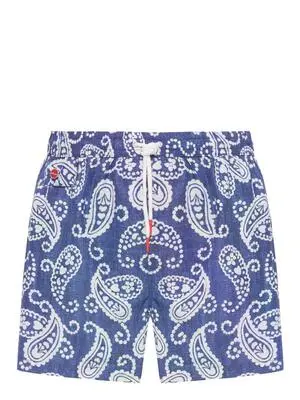 Kiton Paisley Drawstring Swim Shorts - Blue