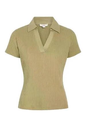 Vince Ribbed V-neck Top - Green