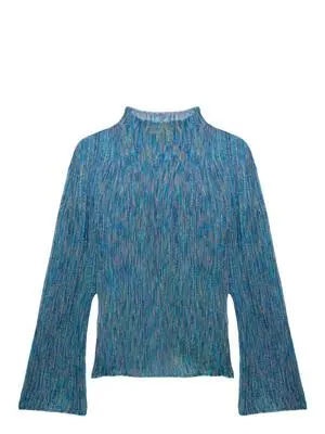 Momoni Miraflores Ribbed Flared-sleeves Top - Blue