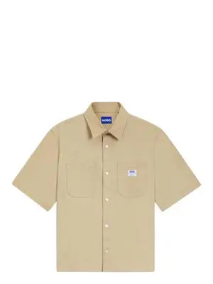 Hugo Oversize-fit Shirt In Slub Cotton With Patch Pockets - Beige