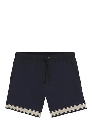 BOSS Drawstring Swim Shorts With Tape Trim - Dark Blue