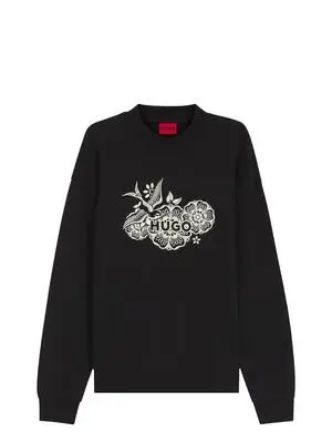 Hugo Cotton-terry Sweatshirt With Embroidered Logo Artwork - Black