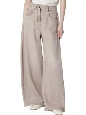 Brunello Cucinelli Wide-leg Denim Jeans - Beige