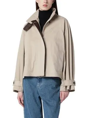Loewe Short Cotton And Silk Parka Beige