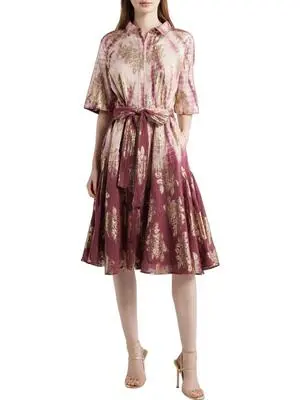 Kobi Halperin Tara Metallic Print Shirtdress - Rose Multi
