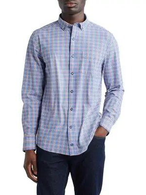 Johnston & Murphy Xc Motion Performance Knit Button-up Shirt - Blue Multi Check