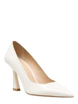 STUART WEITZMAN Vinnie 85 Patent Leather Pointed Toe Pump - Blanco