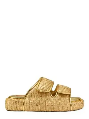 SIMONMILLER Metallic Crocheted Raffia Slide Sandals - Gold/natural