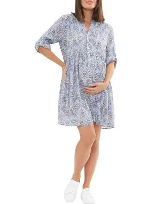 RIPE MATERNITY Celest Printed Shirt Dress - Lapis