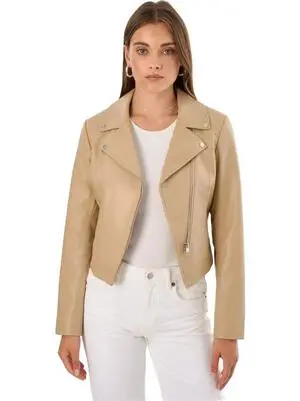 LAMARQUE Fitted Faux Leather Jacket - Wheat