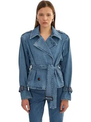 LAMARQUE Dhana Denim Trench Jacket - Mid Blue Wash