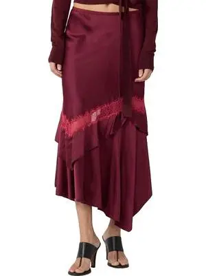 Diane Von Furstenberg Lace Trim Satin Handkerchief Skirt - Cherry Wood