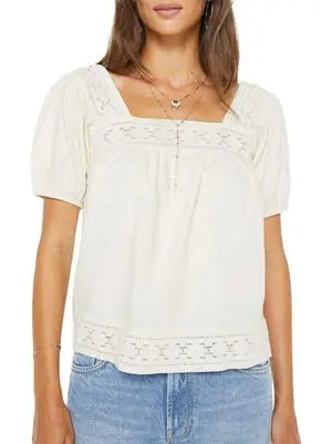 MOTHER Embroidered Trim Puff Sleeve Top - Early Bird