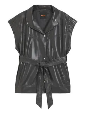 Hugo Boss Jacaro Belted Faux Leather Vest - Open Grey