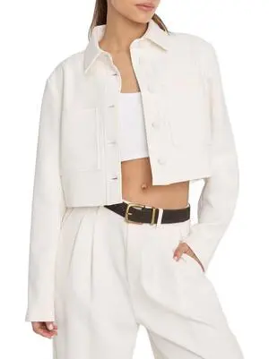 Good American Cropped Button Jacket - Soft Shell